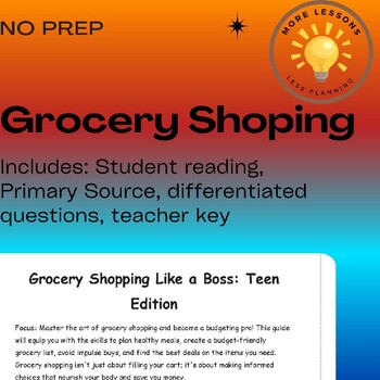 Grocery Shopping Teen Life Skills Reading Comprehension Worksheet ...