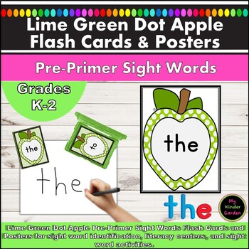 Lime Green Dot Apple Dolch Pre-Primer Sight Word Flashcards and Posters ...