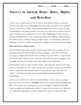 Slavery in Ancient Rome Rights Rebellion Reading Comprehension ...