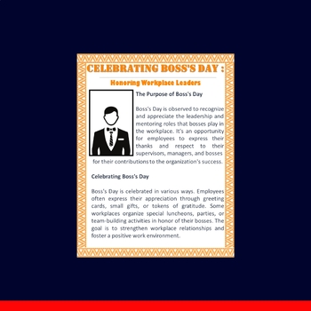 Printable Boss's Day Reading Comprehension Passages with Answers ...