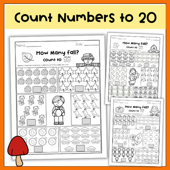 How Many? Fall Count and Color Numbers to 20 Worksheets, Center Morning ...