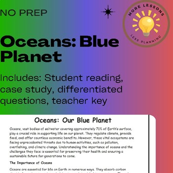 Oceans Blue Planet Biodiversity Guided Reading Comprehension Worksheet ...