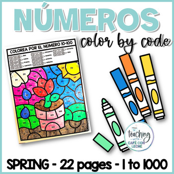 Numbers in Spanish - Spring Color by Code / Colorea por código en ...