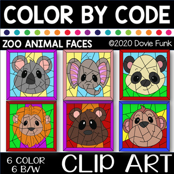 ZOO ANIMAL FACES Color by Number or Code Clip Art | TeachShare