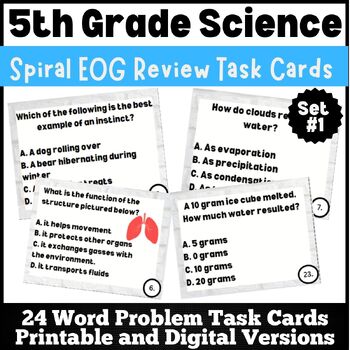 5th Grade Science EOG Spiral Review Test Prep Task Cards and Google ...