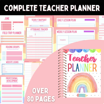 Rainbow Teacher Planner Printable 2023-2024 - Daily, Monthly, Gradebook ...