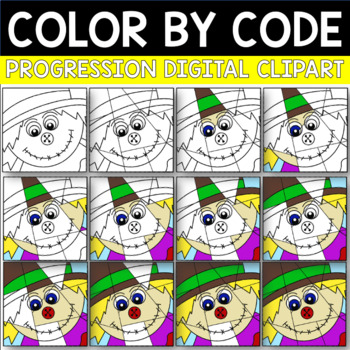 FALL SCARECROW Color by Code Progression Digital Clip Art | TeachShare