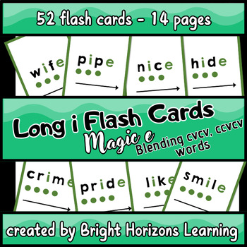 Long i Flash Cards Phonics Reading Activity Blending Practice Magic E ...