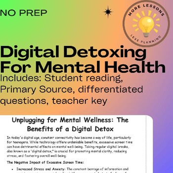 Online Digital Detox Teen Mental Health SEL Reading Comprehension ...