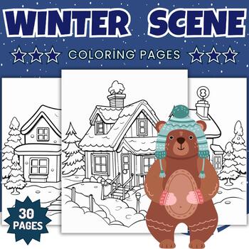 Printable Winter Scene Coloring Pages sheets - Fun December January ...