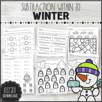 Winter Math Activities Subtraction within 10 : Color by Number, Game ...