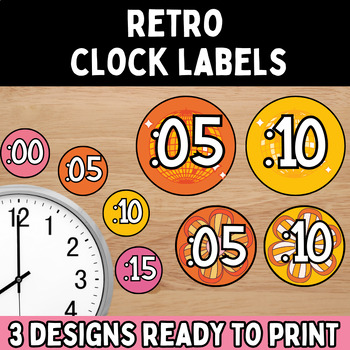 Retro Clock Labels l Groovy Classroom Clock Number Labels for Telling ...