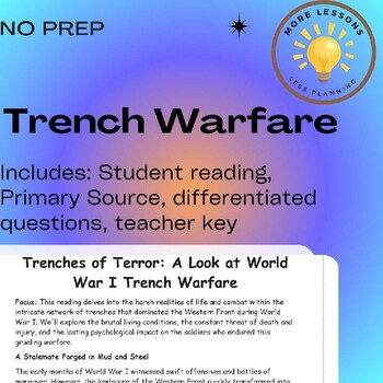Trench Warfare: WWI World War I Guided Reading Comprehension Worksheet ...