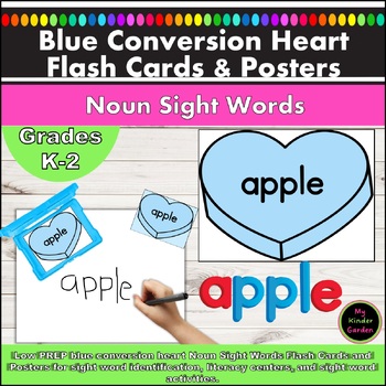 Blue Conversion Heart Noun Sight Word Printable Flashcards and Posters ...
