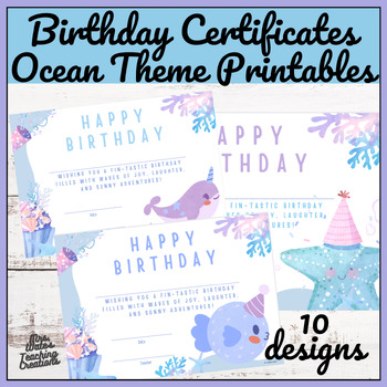 Birthday Certificates for Birthday Rings & Special Days - Ocean Themed ...