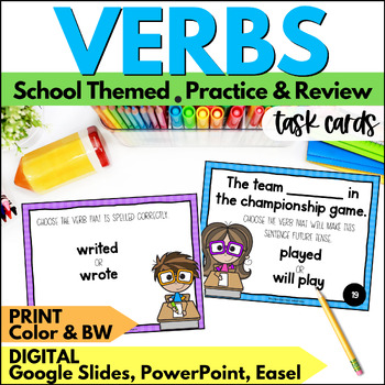 Verbs Task Cards Activities - Tenses, Subject Verb Agreement, and Usage ...