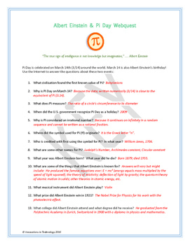 Fun Facts about Pi Day & Albert Einstein WebQuest & Word Search Puzzle ...
