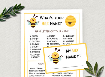 What's Your Bee Name, Bee Classroom Activity, Bee Themed Party, Bee Day ...