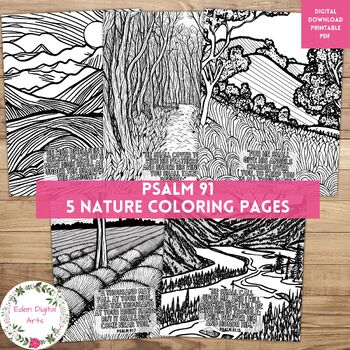 Psalm 91 Bible Verse Doodle Coloring Pages with Nature Landscape ...