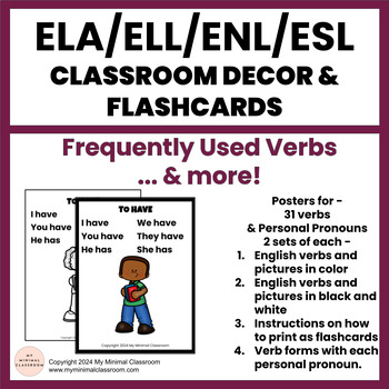 Back to School ELL,ESL, and ELA Verb Posters, Present Tense, Slides ...