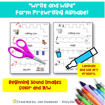 FARM THEME Alphabet Write and Wipe Tracing Task Cards Fine Motor ...