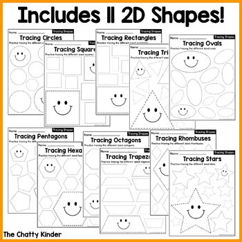 Tracing Shapes Pages Worksheets 2D Shapes for Kindergarten - Fine Motor ...