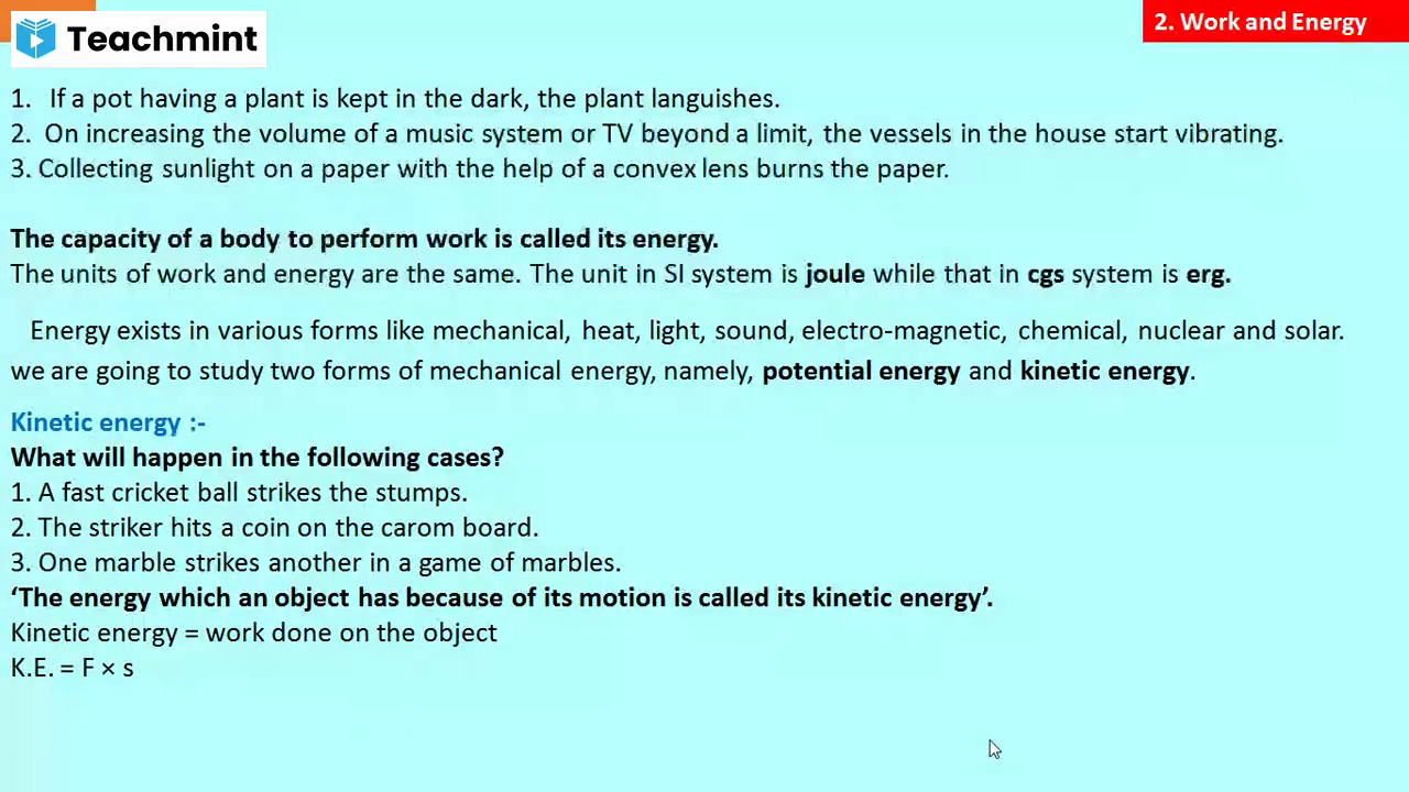 Kinetic energy - Science (SEMI) - Class Recording - Teachmint
