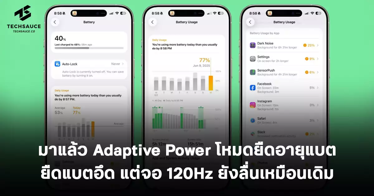 ของดี iOS 26! ‘Adaptive Power’ มาแล้ว ยืดแบตอึด แต่จอ 120Hz ยังลื่น ...