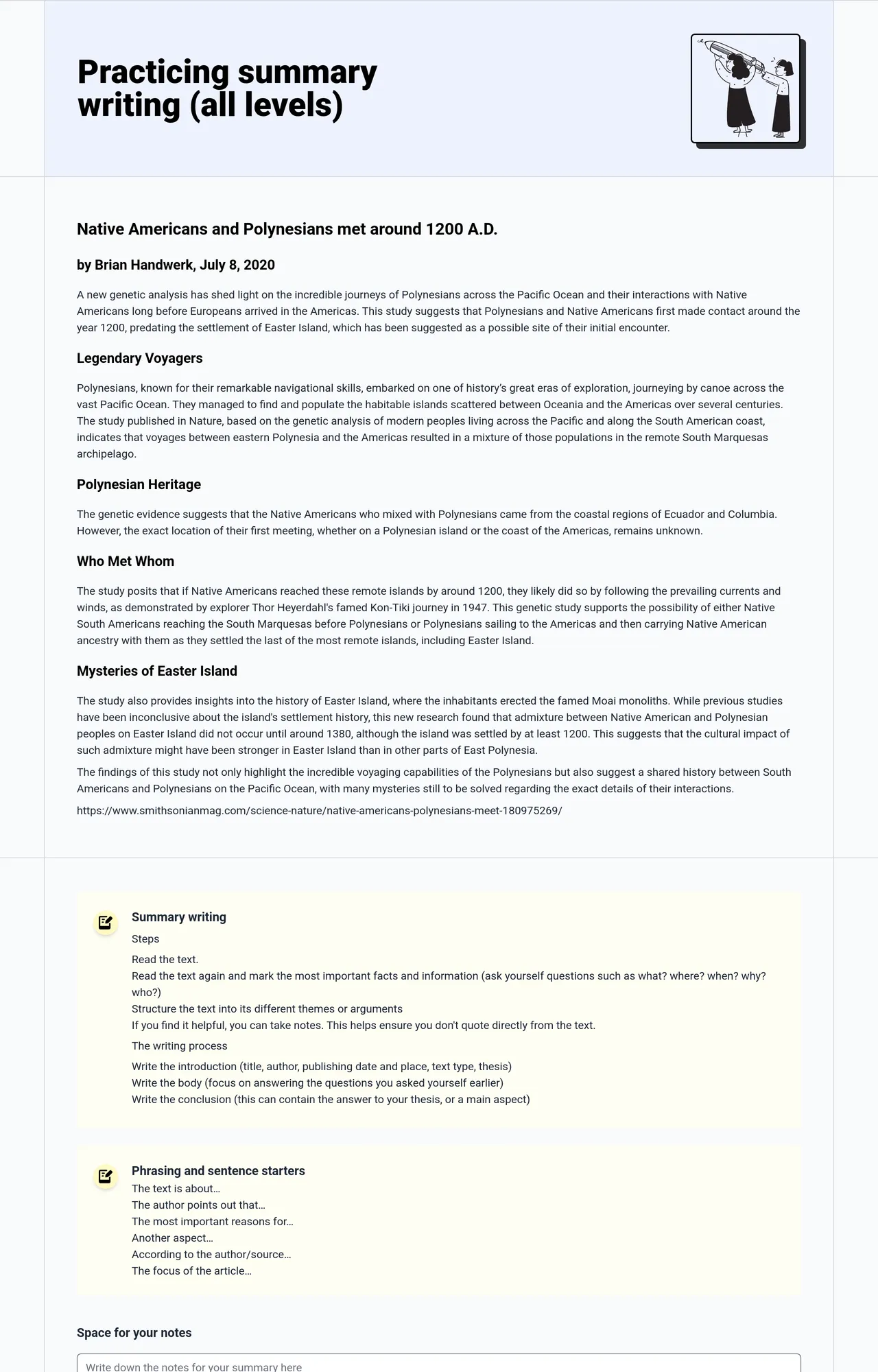 Practicing summary writing (all levels)