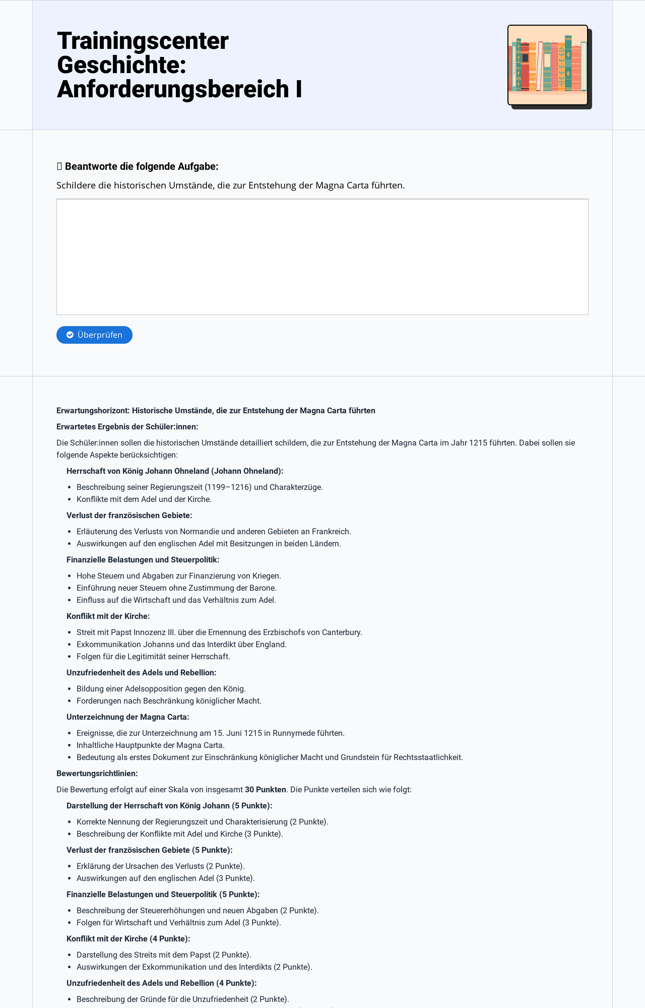 Trainingscenter Geschichte: Anforderungsbereich I