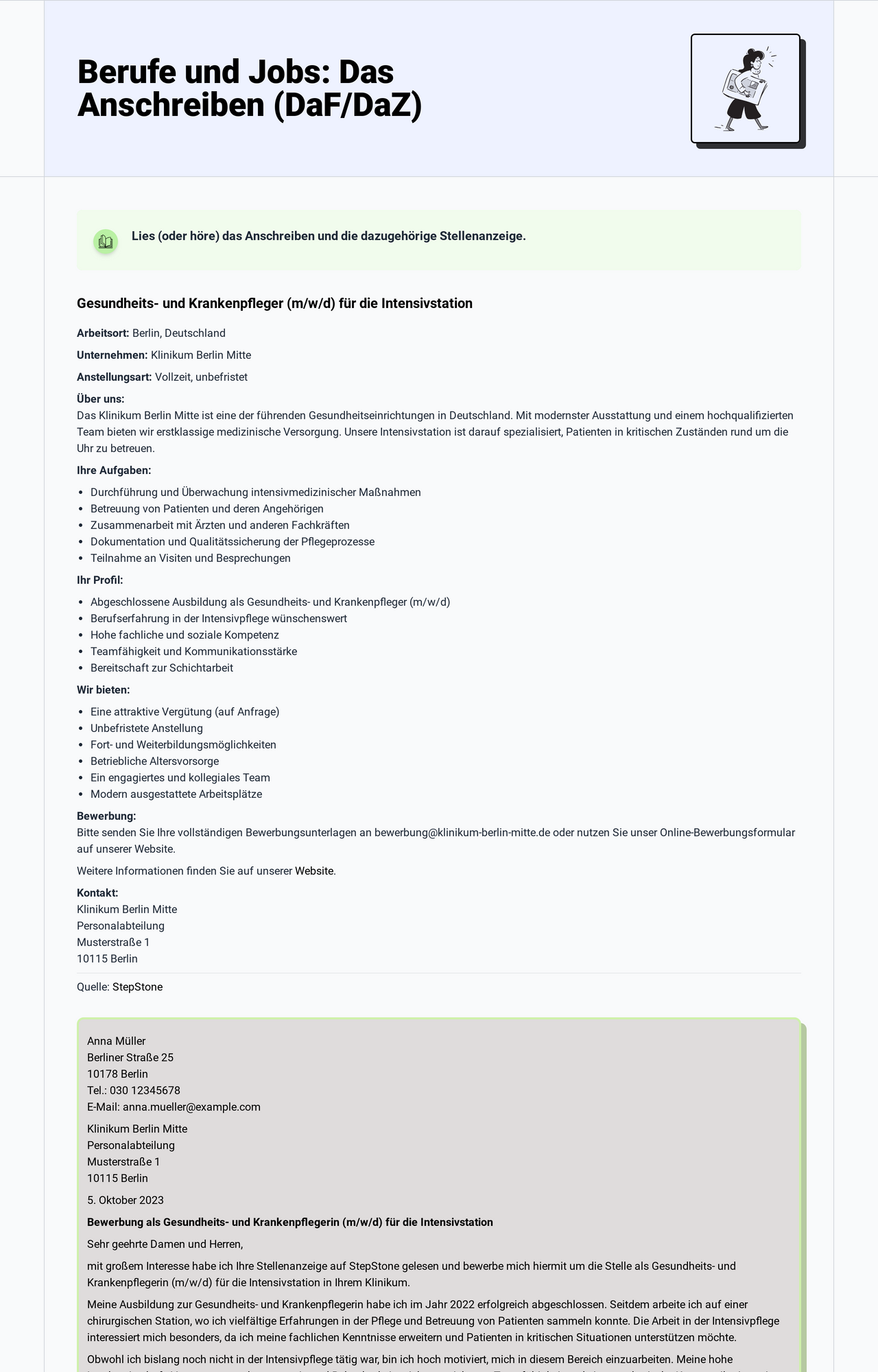 Berufe und Jobs: Das Anschreiben (DaF/DaZ)