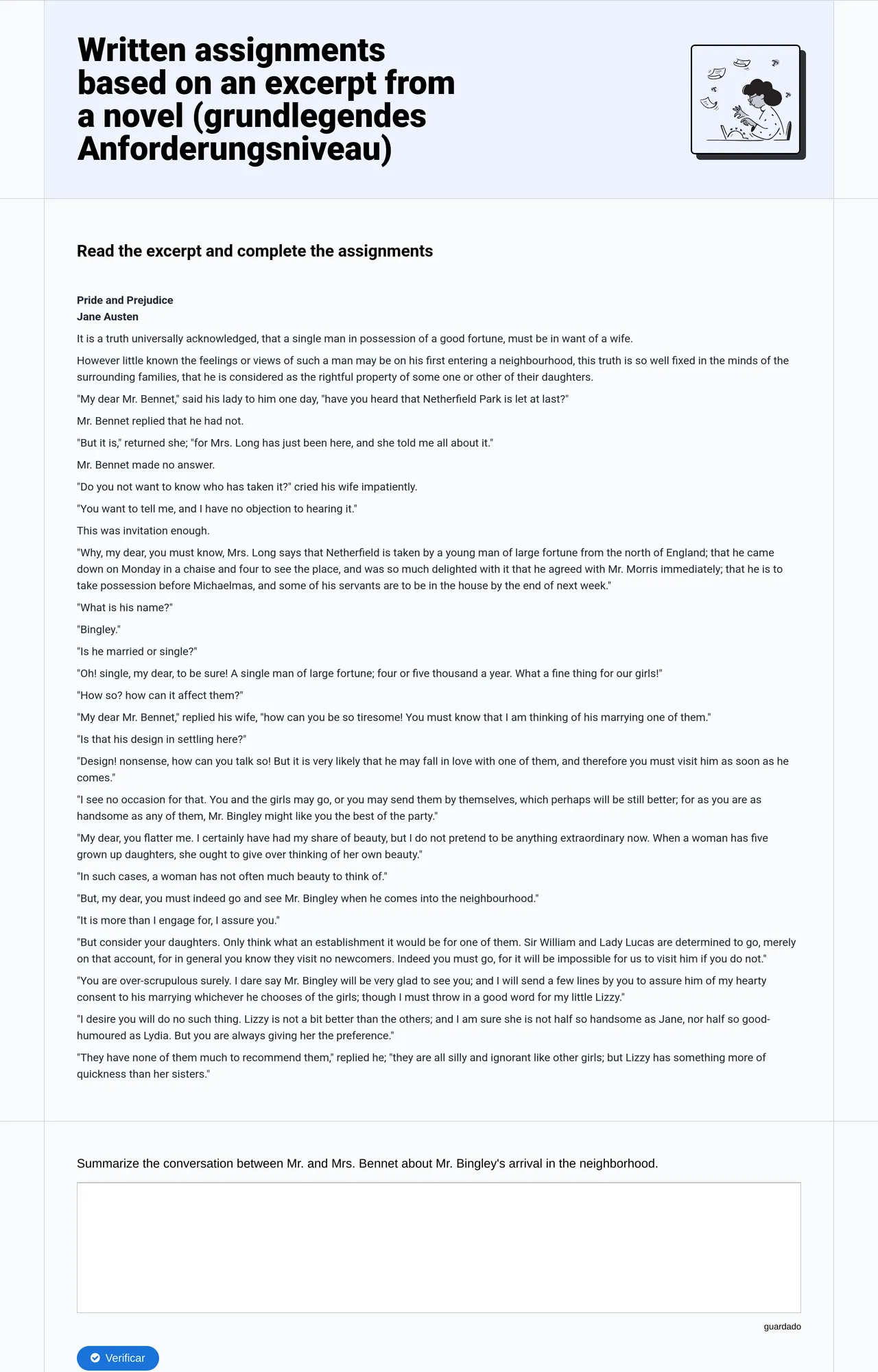 Written assignments based on an excerpt from a novel (grundlegendes Anforderungsniveau)