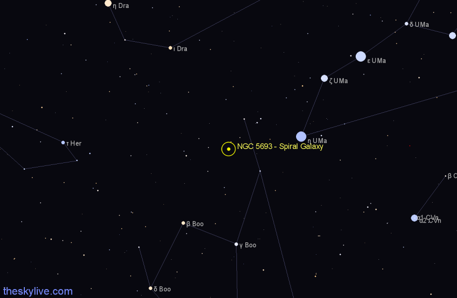 NGC 5693 - Spiral Galaxy in Boötes | TheSkyLive.com