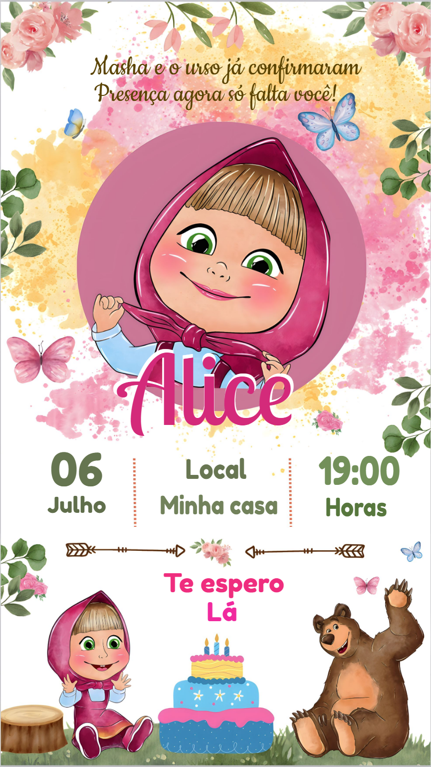Fazer convite online convite digital Masha e o Urso
