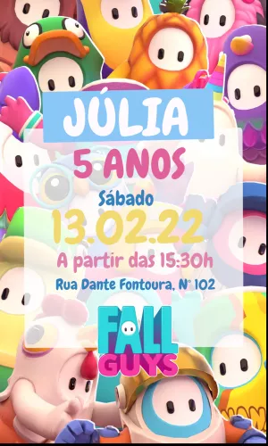 Convite de aniversário Fall Guys - Edite grátis com nosso editor online