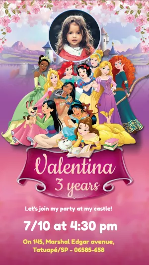 Make an invitation online digital invitation Birthday princesses with photo
