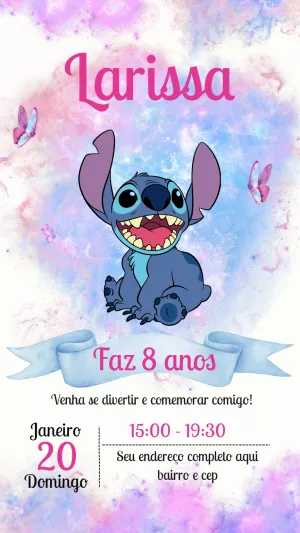 Convite aniversário Stitch - Edite grátis com nosso editor online