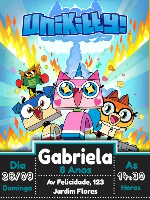 Convite aniversário Unikitty - Edite grátis com nosso editor online