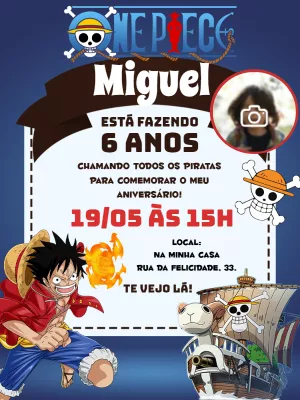 One Piece Luffy birthday invitation with photo - An amazing online ...
