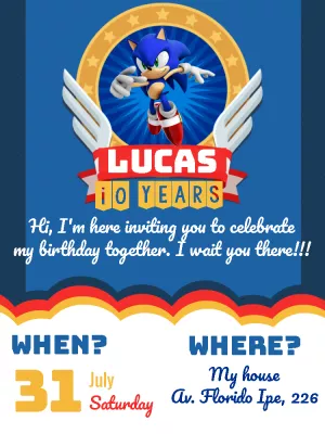 Make an online invitation Sonic birthday digital invitation
