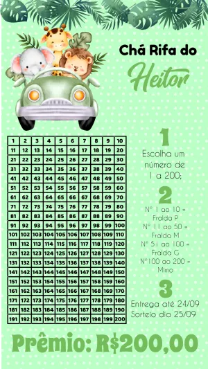 Convite chá rifa Safari - Edite grátis com nosso editor online