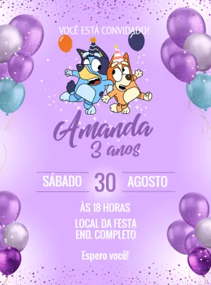Convite aniversário Bluey - Edite grátis com nosso editor online