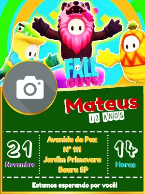 Fall Guys birthday invitation with photo - An amazing online editor for ...