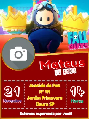 Fall Guys birthday invitation with photo - An amazing online editor for ...