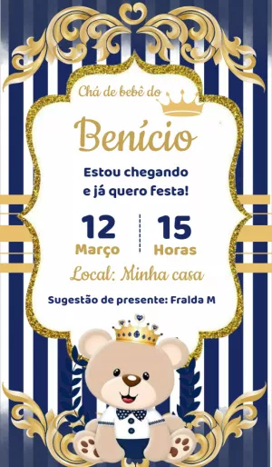 Invitaciones Para Baby Shower En Azul Real Y Dorado Invitación