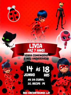 Convite aniversário Lady Bug Miraculous - Edite grátis com nosso editor ...