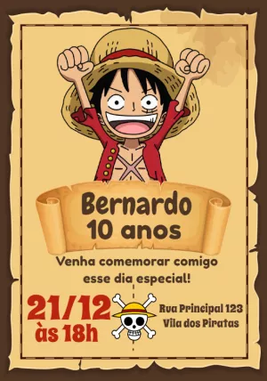 Convite Aniversário One Piece anime Luffy - Edite grátis com nosso ...