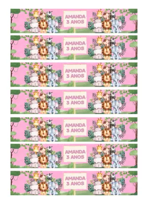 Rótulo para garrafa 200ml Safari Rosa - Edite grátis com nosso editor ...