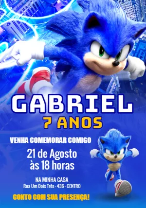 Convite aniversário Sonic - Edite grátis com nosso editor online