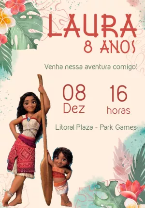 Convite aniversário Moana com Foto - Edite grátis com nosso editor online